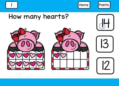Valentine Pigs Teen Numbers with Ten Frames and Dice for Google Classroom™