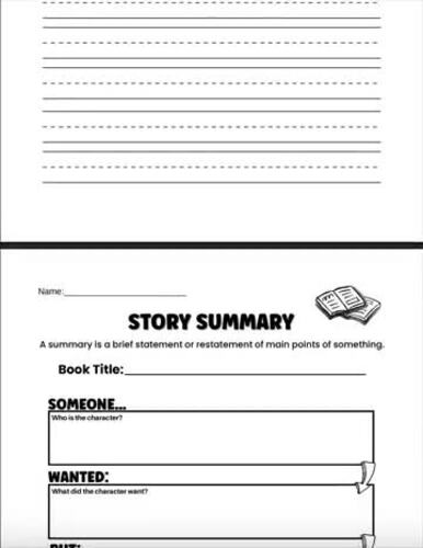 Story Summary Graphic Organizer Worksheet With And Without Visuals