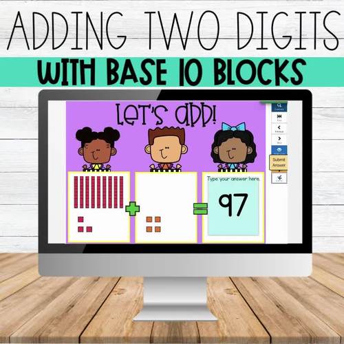 Adding Two Digit Numbers with Base 10 Blocks | Boom Cards™ | Place Value