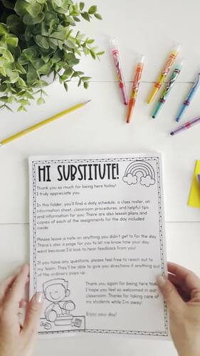 NO PREP Kindergarten Sub Plans Print and Go Emergency EDITABLE Sub Plans