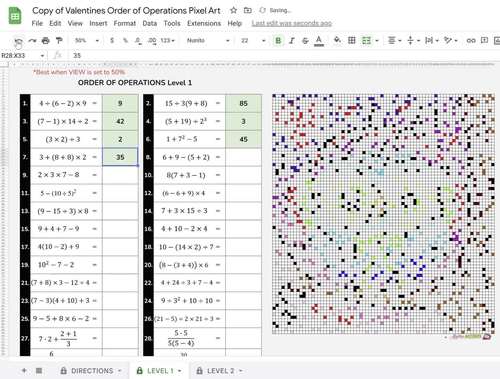 VALENTINES DAY Order of Operations Digital Resource Pixel Art Math Activity