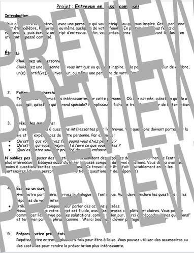 Projet d’entrevue passé composé | Passé Composé Interview (Gr. 5–8 FI ...