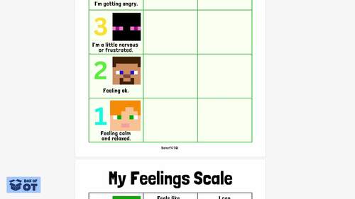 Emotional Regulation MINECRAFT Inspired: 5 Point Scale, Zones, Feelings ...