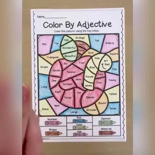 Color By Parts Of Speech Grammar Worksheets - Nouns Verbs Adjectives ...