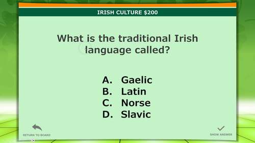 St. Patrick's Day Jeopardy Trivia Game - PowerPoint Resource Activity ...