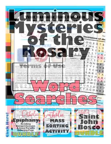Luminous Mysteries of the Rosary Wordsearches | Rosary Activity Prayer ...