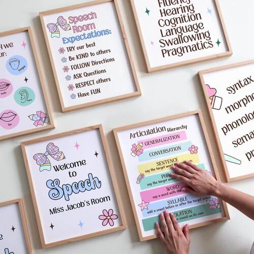 Pastel Boho Speech Signs and SLP Bulletin Board Bundle by A Gift of Speech