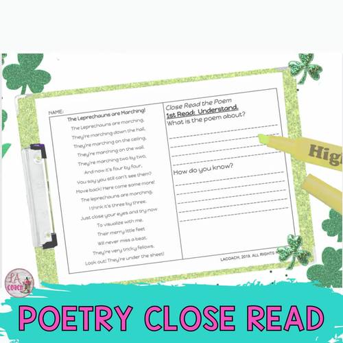 CLOSE READING POETRY The Leprechauns are Marching Worksheets by LA Coach