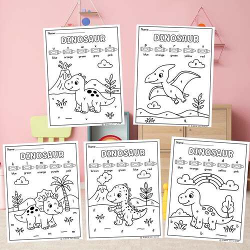 Dinosaur Color by Letter Code A-Z Alphabet Coloring Page Preschoool ...