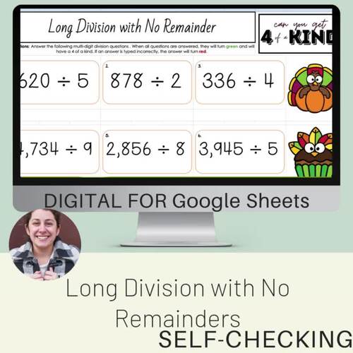 Long Division with No Remainder: 4 of a Kind Activity (Thanksgiving ...