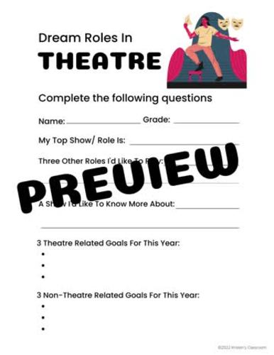 Dream Roles In Theatre → Back To School Theatre Activity (Acting Printable)