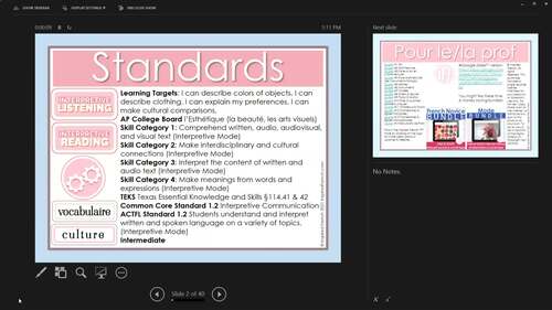 French Color Interpersonal Speaking Performance Task Novice No Prep