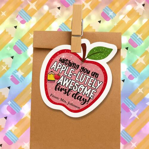Back to School Apple Gift Tag Card, First Day Teacher Student Class ...
