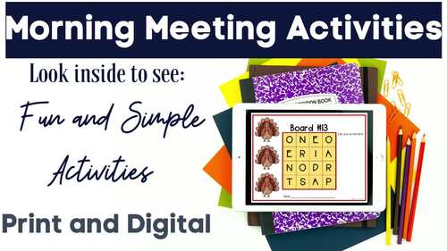 Morning Meeting Activities for November for Upper Elementary Students