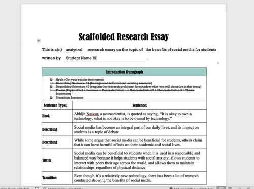 Scaffolded Research Essay Template, Writing Supports, Explanatory ...