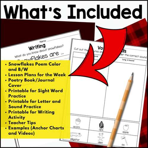 Snowflakes Poem of the Week with Phonics Lessons for Winter Time