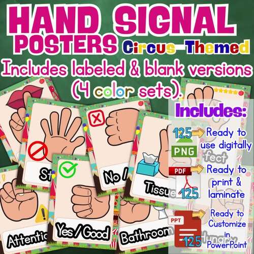 Editable Hand Signal Posters | Classroom Management Visuals | Circus Theme