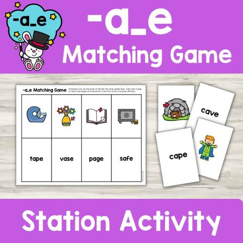 CVCE Long A Magic E -a_e Phonics Matching Game Center Station | 1st 2nd ...