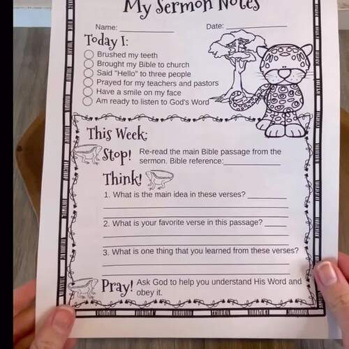 Animals Sermon Notes Pages for Elementary Kids Printables for Church