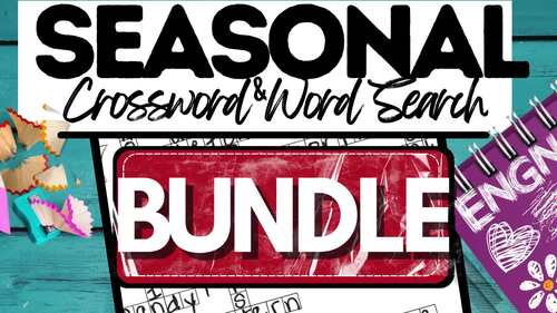 Seasonal Crossword Puzzles & Word Search Puzzles Fun 20+ Activities BUNDLE