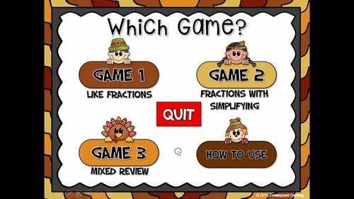 Adding Fractions Thanksgiving Powerpoint Game by Teacher Gameroom