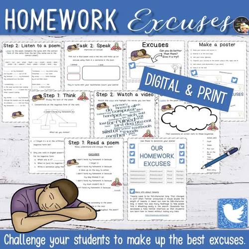Back to School Writing Activities | Homework Excuses Unit | TPT