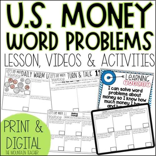 Counting Money Two Step Word Problems Worksheets, Lesson and Activities