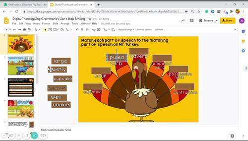 Digital Thanksgiving Grammar Google Classroom 2nd and 3rd Grade | TpT