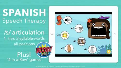 Spanish Speech-Language Therapy /s/ articulation Teletherapy Boom Cards™