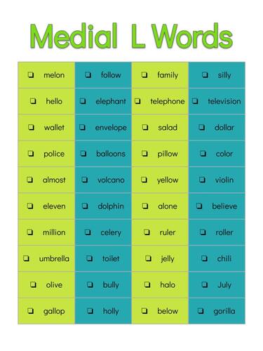 Medial L Words - List & Flashcards by professional designer | TPT