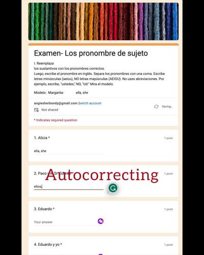 Spanish Subject Pronouns Printable, Google Slides, Autocorrecting ...