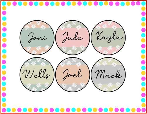 Printable Boho Neutral Student Name Labels, Editable Round Student Name ...