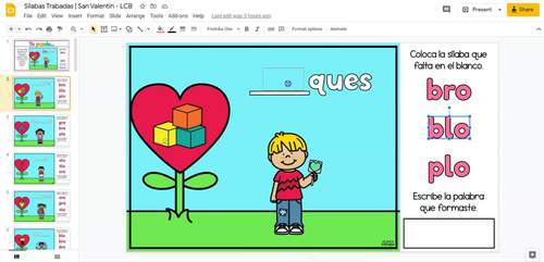 Sílabas Trabadas | San Valentín | Google Classroom™ by La Chica Bilingue