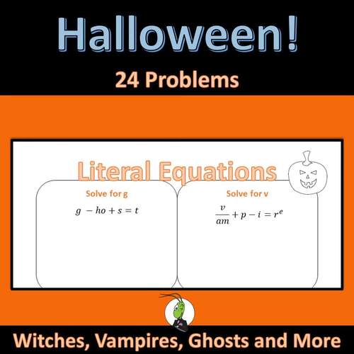 Halloween Literal Equations Solving for Variables Worksheet in Algebra