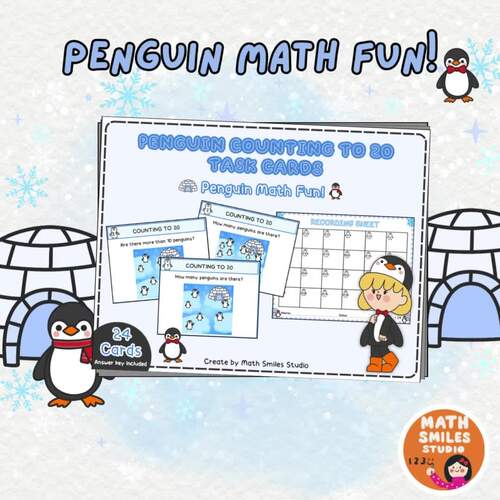 Penguin Counting to 20 Task Cards | Winter Math Center & Scoot Game K ...