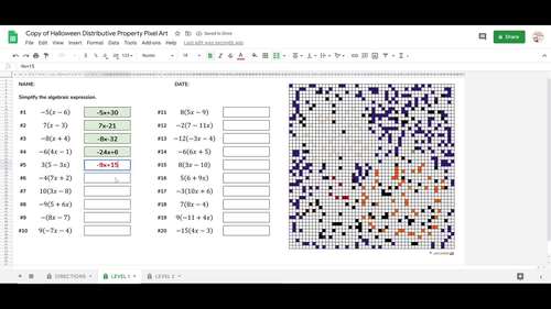Halloween Algebra 1 Distance Learning Distributive Property PIXEL ART