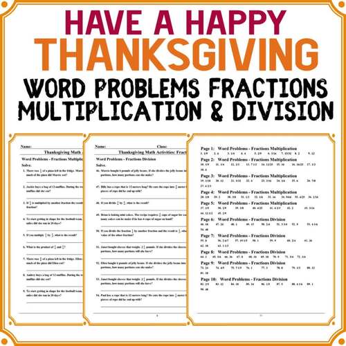5th Grade Thanksgiving Word Problems Fractions Multiplication ...