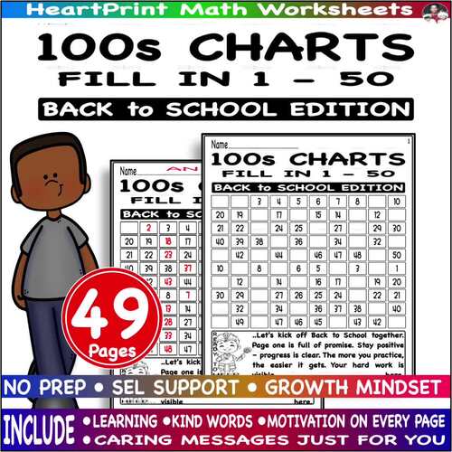 100s Chart Missing Numbers write to 1 - 50 Fill in Missing Numbers ...