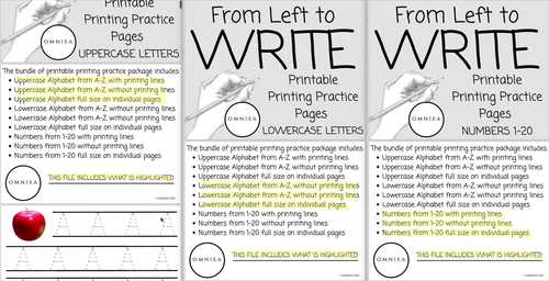 Uppercase and Lowercase Letters and Numbers - Printing Practice Pages ...