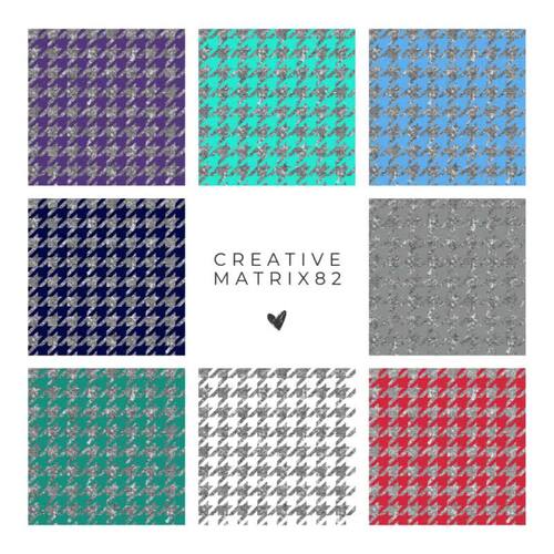 Silver Houndstooth Seamless Patterns, Metallic Glitter Digital Paper