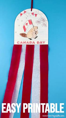 Canada Day Decoration - Coloring Craft Activity - Canadian Flag - Beaver