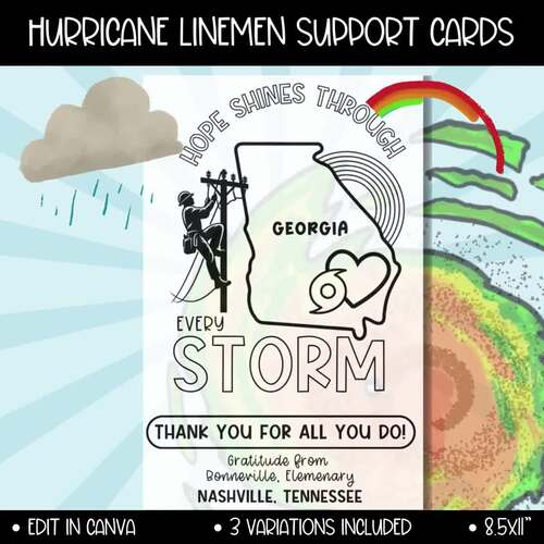 Hurricane Support Linemen Georgia First Responders Thanks Cards ...