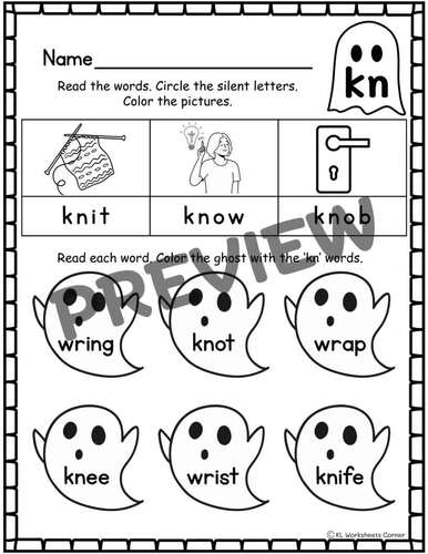 Silent Letters Worksheets KN WR GN MB Phonics Activities for Grade 1 2 ...