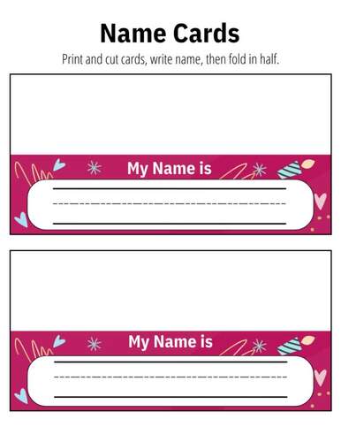 Name Cards Print and cut cards, write name, then fold in half by MKStore