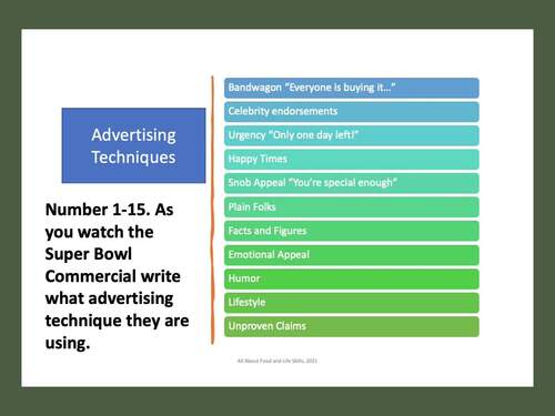 Super Bowl Commercials 2023 by All About Food and Life Skills FACS