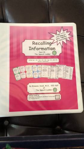 Recalling Information Part II by The Speech Ladder | TPT