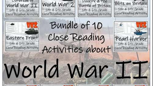 World War II Close Reading Comprehension Activity Bundle | 5th & 6th Grade