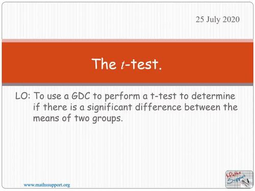 The t-test by Maths Support Centre | TPT
