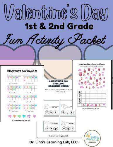 Fun Valentines Day Activity Book Printable Worksheet| 1st & 2nd Grade