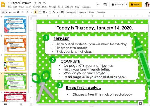 Editable Morning Work Presentation Google Slides PPT Templates | School ...